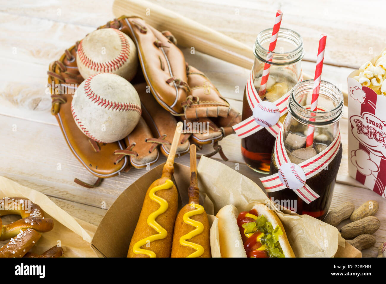 Baseball party food with balls and mizuno on a wood table Stock Photo ...