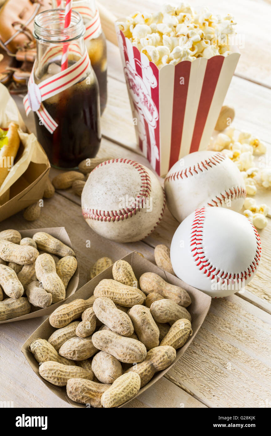 Baseball party food with balls and mizuno on a wood table Stock Photo ...