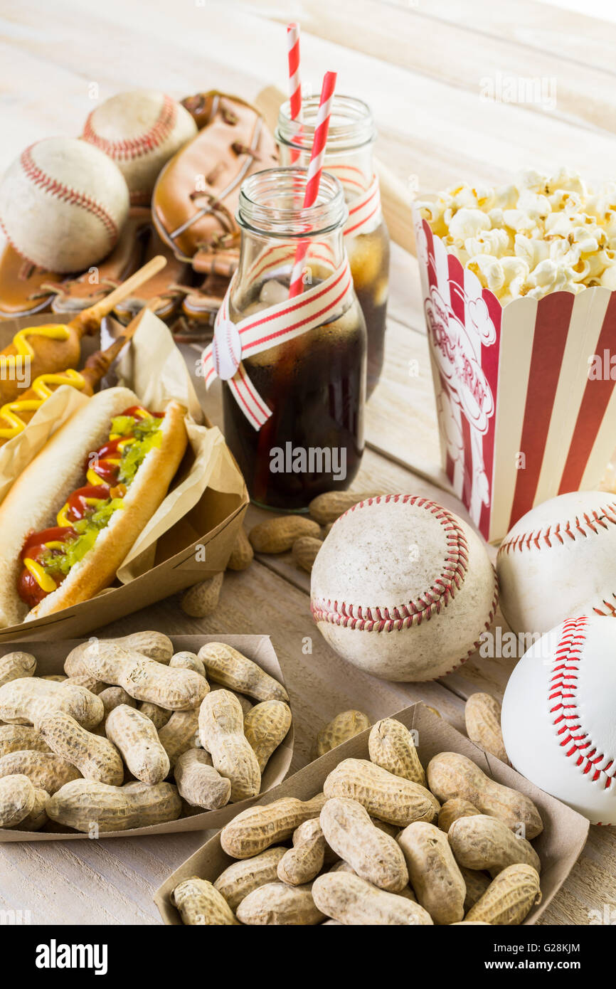 Baseball party food with balls and mizuno on a wood table Stock Photo ...