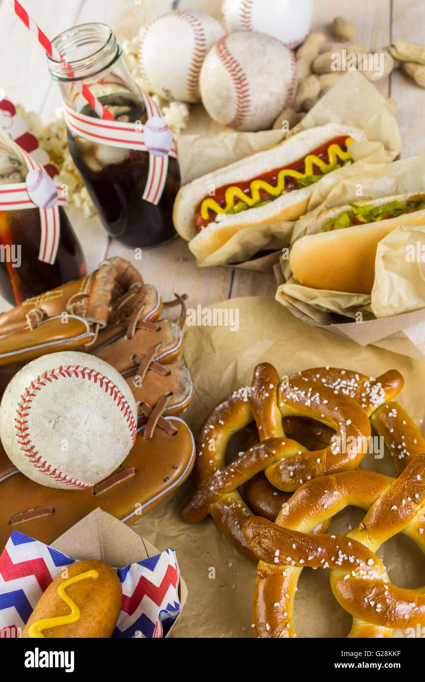 Baseball party food with balls and mizuno on a wood table Stock Photo ...