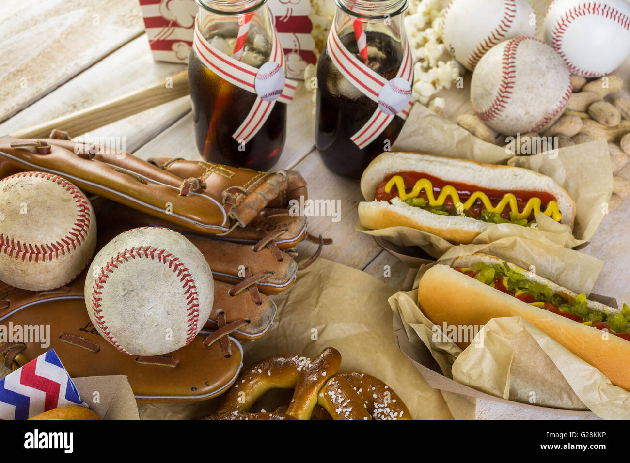 Baseball party food with balls and mizuno on a wood table Stock Photo ...