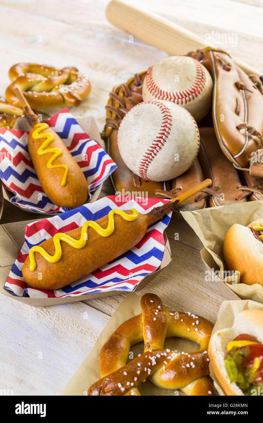 Baseball party food with balls and mizuno on a wood table Stock Photo ...