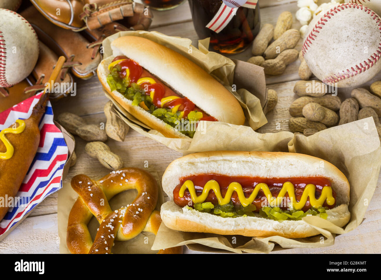 Baseball party food with balls and mizuno on a wood table Stock Photo ...