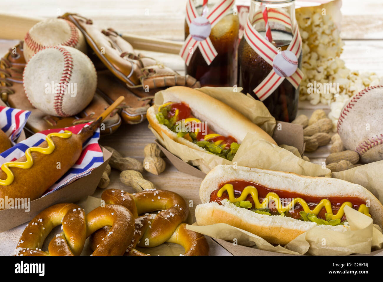 Baseball party food with balls and mizuno on a wood table Stock Photo ...