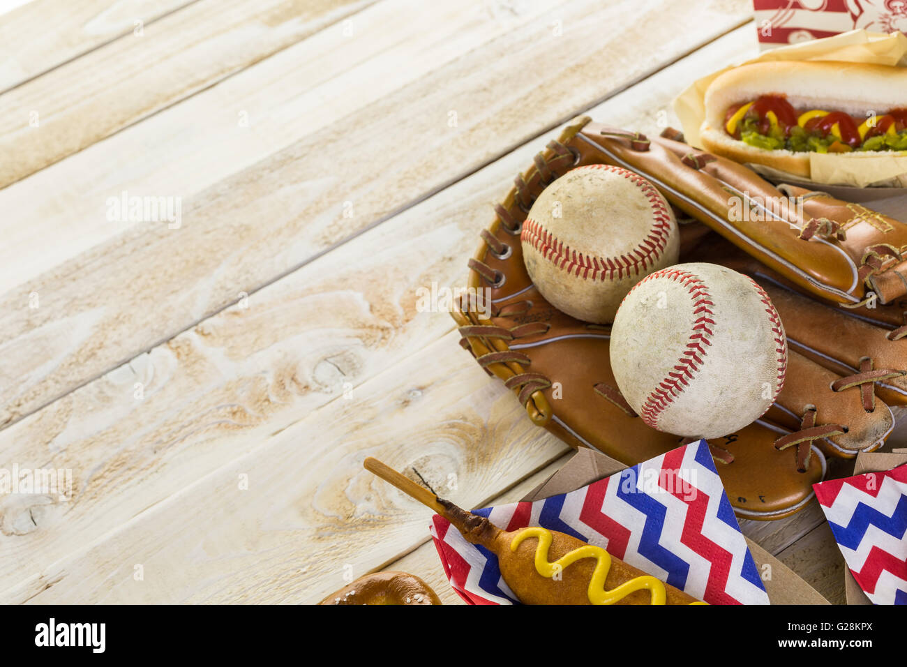 Baseball party food with balls and mizuno on a wood table Stock Photo ...