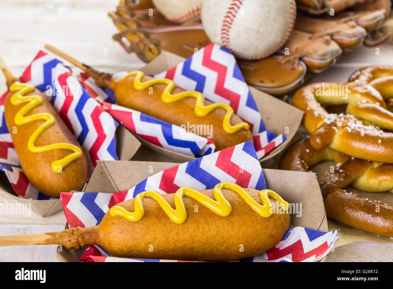 Baseball party food with balls and mizuno on a wood table Stock Photo ...