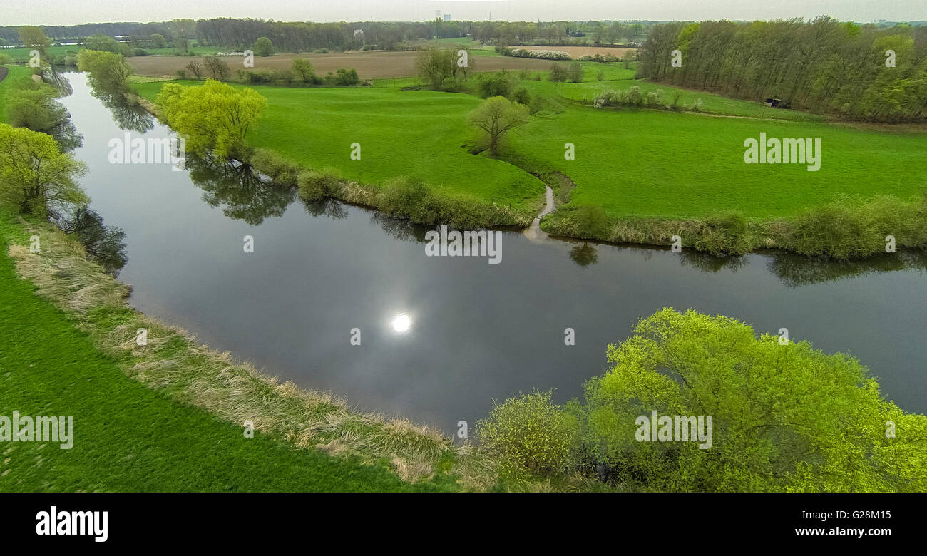 Aerial view, Lippe-meander, Lippe loop Lippeauen, Lippe flux flow ...