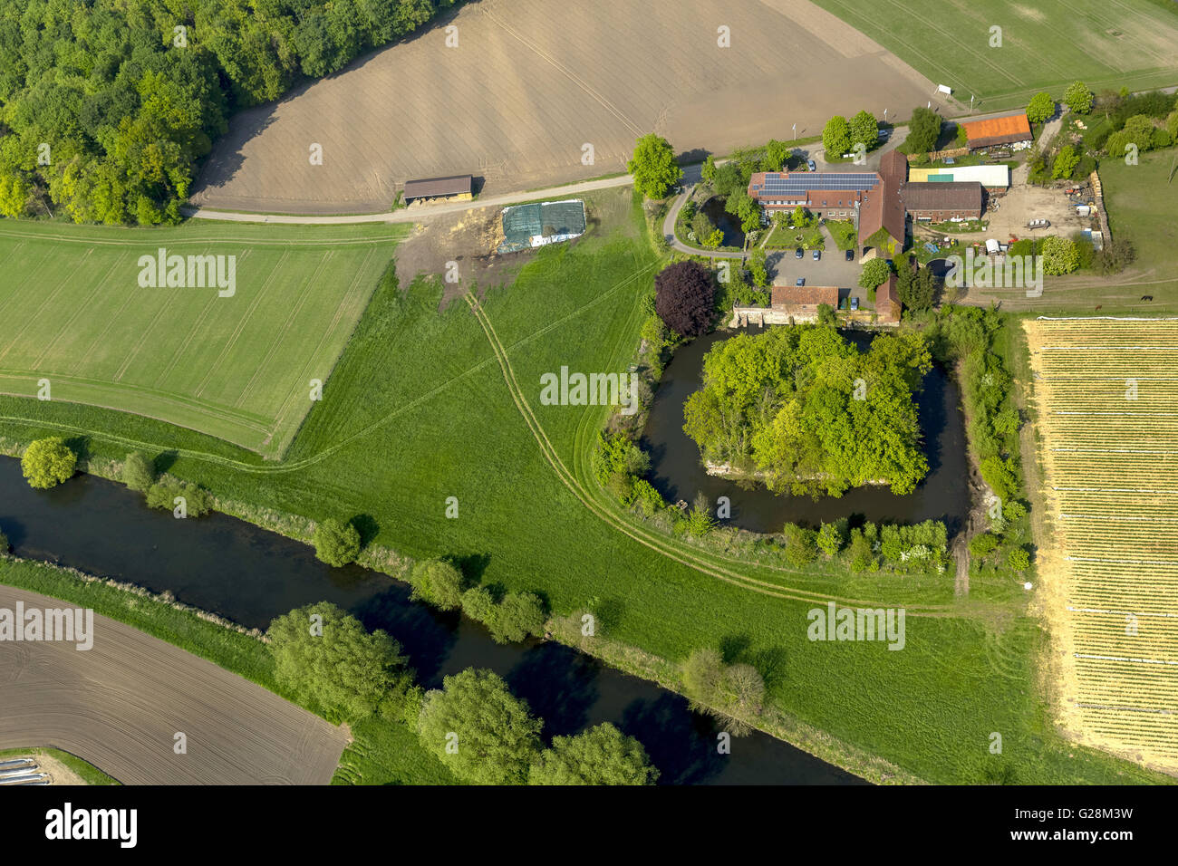 Aerial view, Hotel Restaurant Zur noise castle on the lip, Olfen, Lippe ...