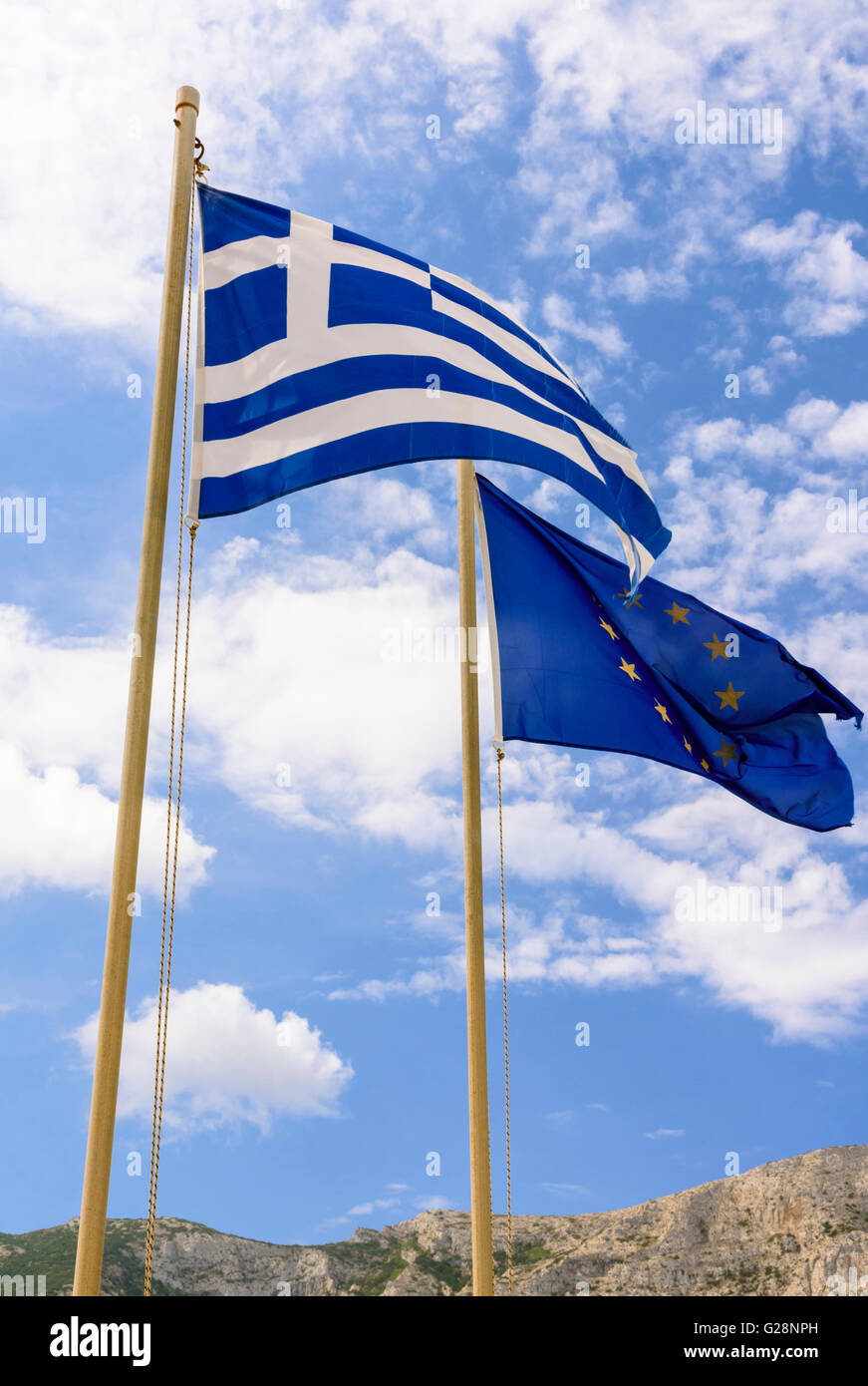 The Greek and European Union flag Stock Photo - Alamy