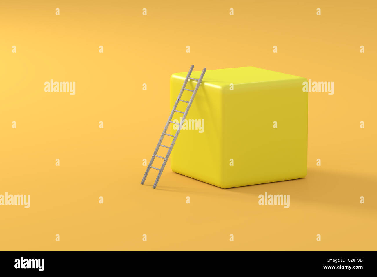 3D rendering of wooden ladder leading on yellow cube Stock Photo - Alamy