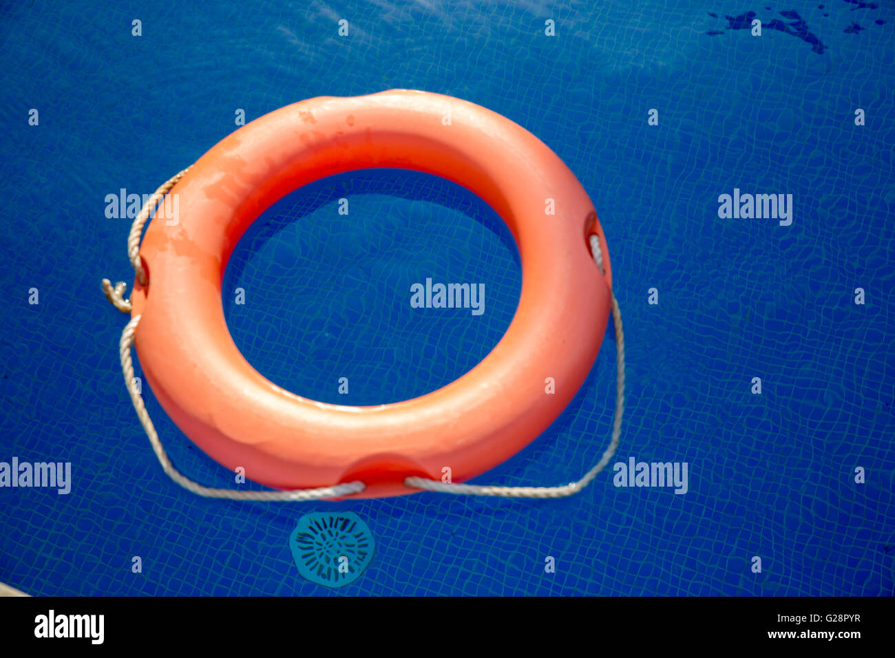 A lifebuoy floating in a private swimming pool Stock Photo - Alamy