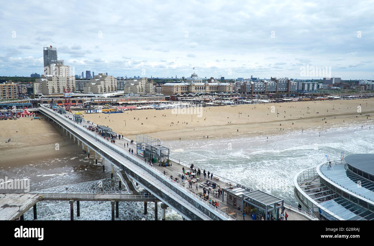 View from the Pier to the promenade of Scheveningen, The Hague Beach ...