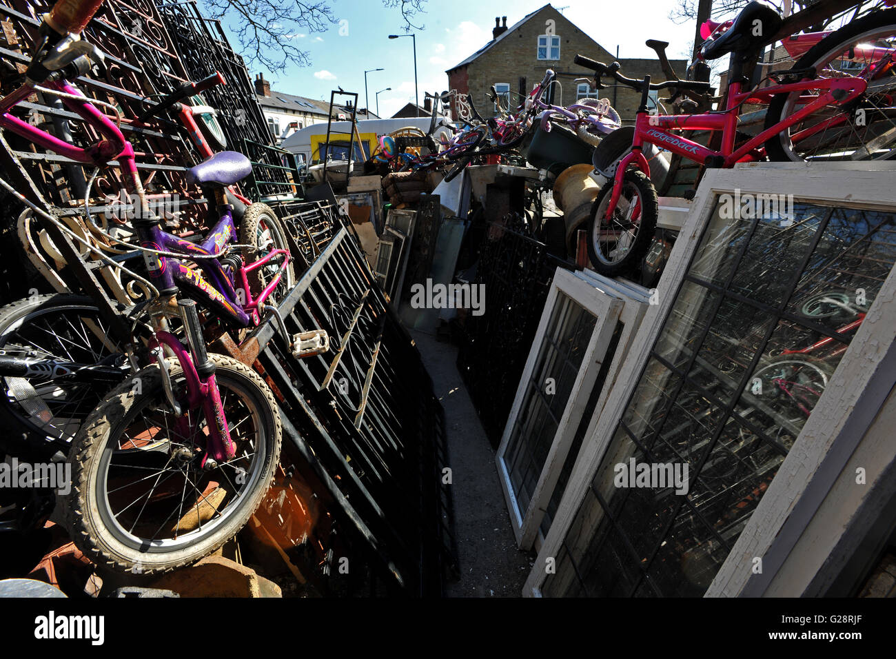 Junkyard with various item in a messy display in England Stock Photo ...