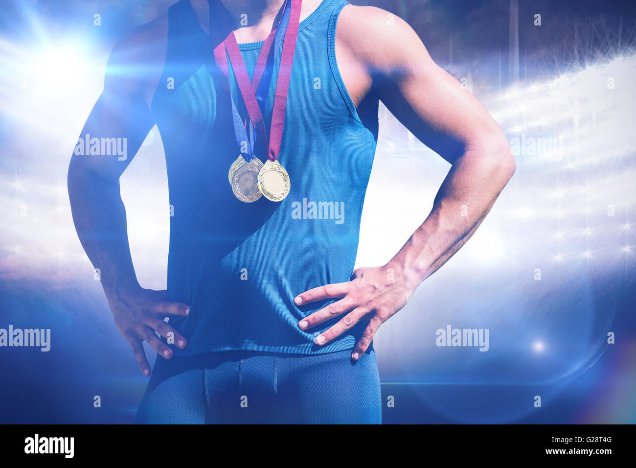 Composite image of portrait of sportsman chest with medals Stock Photo ...