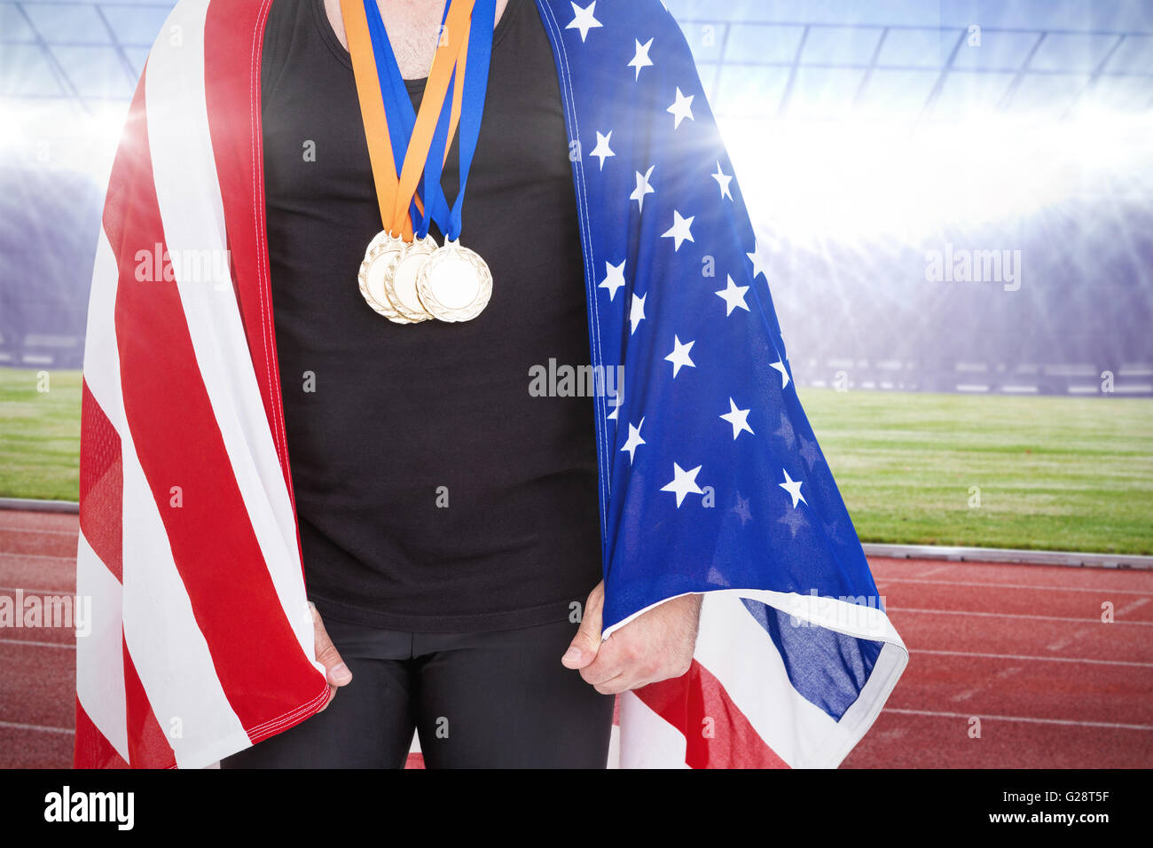 Composite image of athlete with olympic gold medal Stock Photo - Alamy