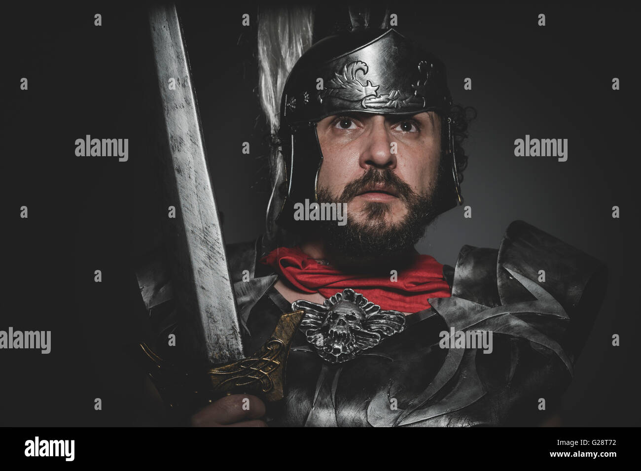 Spartan, Praetorian Roman legionary and red cloak, armor and sword in ...