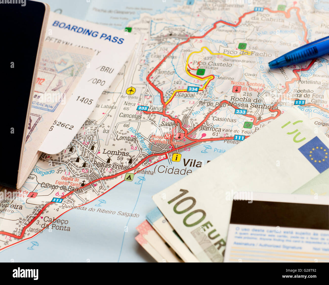 International travel concept. Passport, money, credit card, map Stock ...