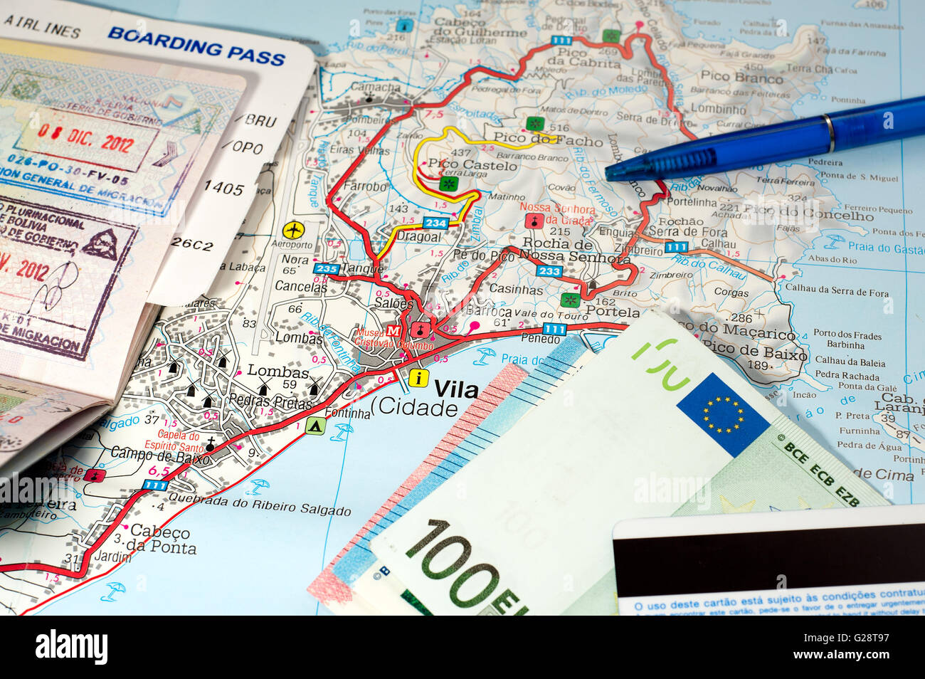 International travel concept. Passport, money, credit card, map Stock ...