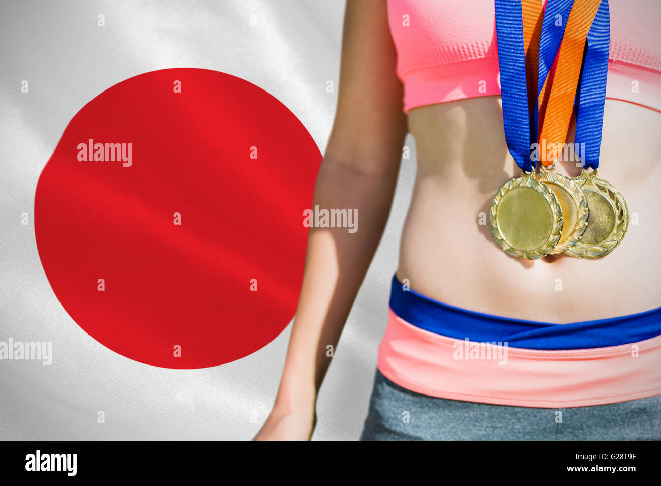 Composite image of close up of sportswoman chest with medals Stock ...