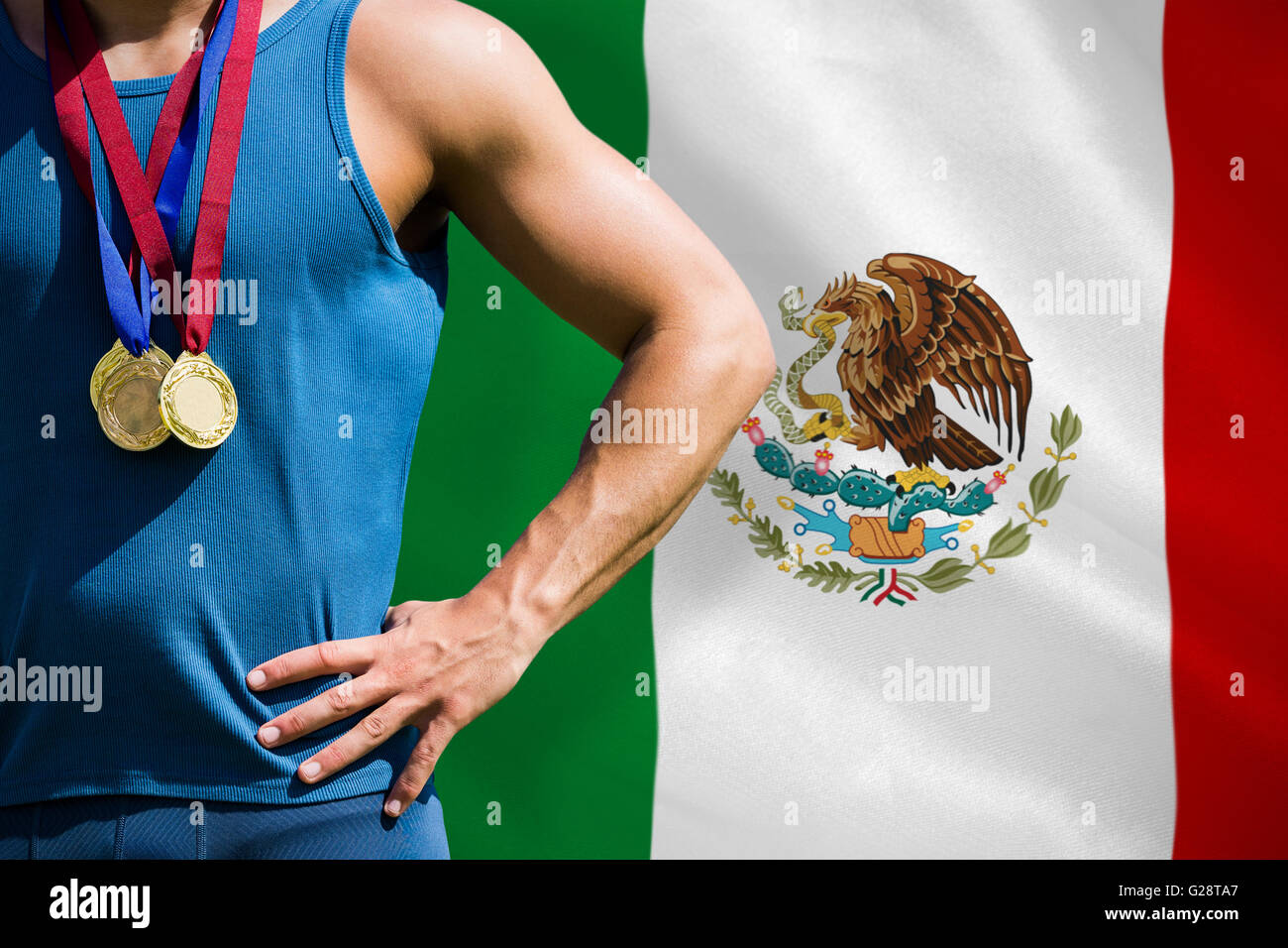 Composite image of portrait of sportsman chest with medals Stock Photo ...