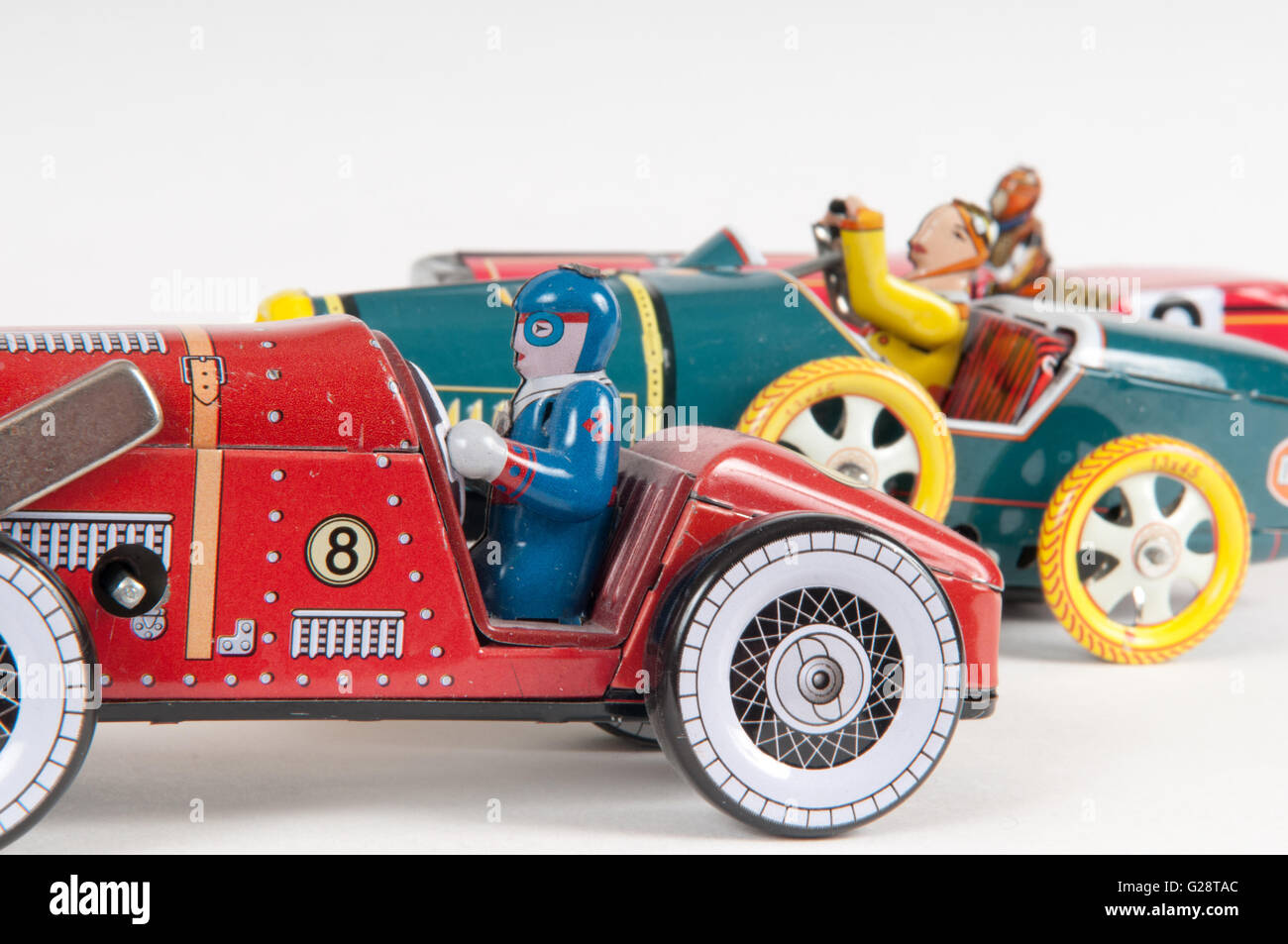 Success and achievement concept with vintage toy car wining the race ...