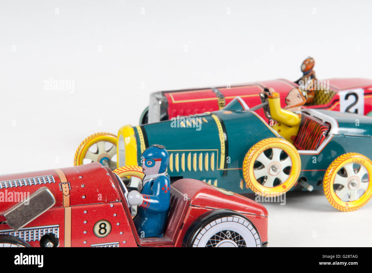 Success and achievement concept with vintage toy car wining the race ...