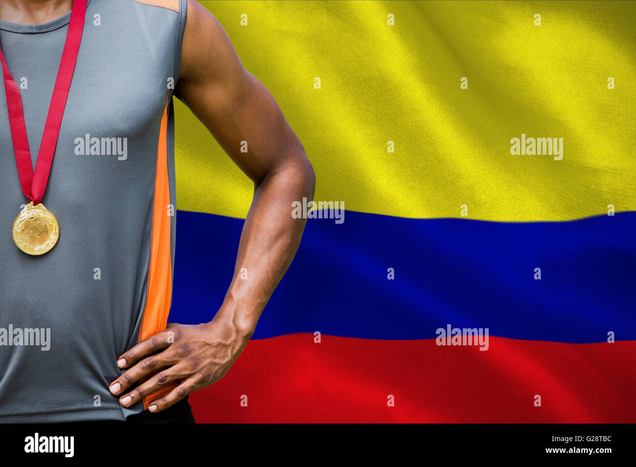 Composite image of portrait of sportsman chest with medals Stock Photo ...