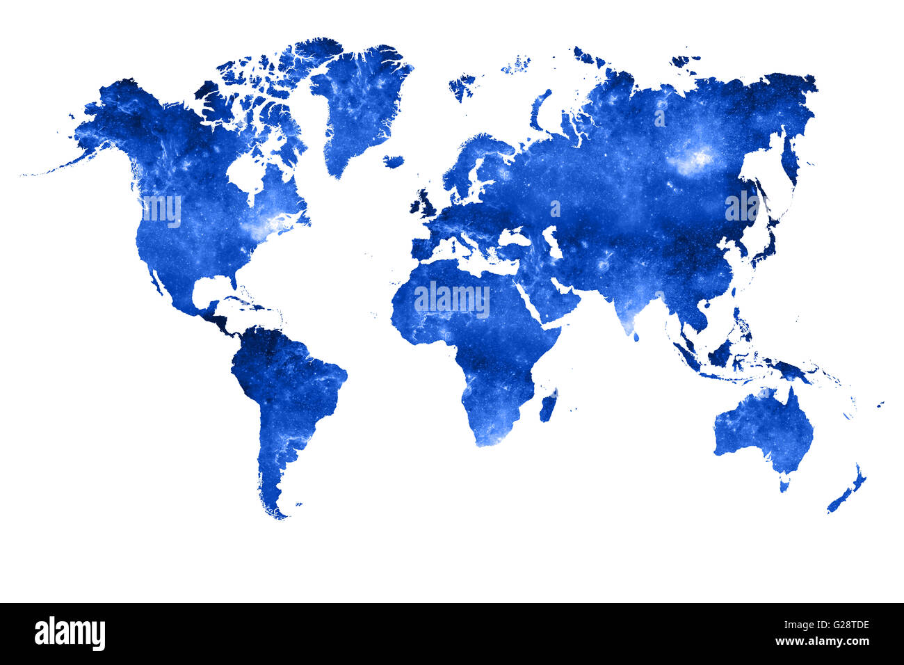 World map filled with a photograph of space turned blue Stock Photo - Alamy