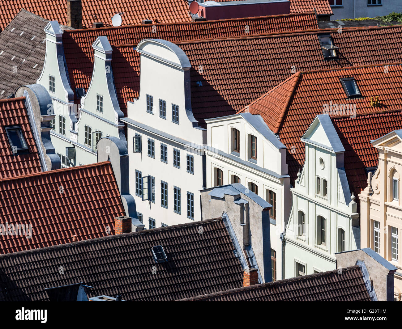 Historic downtown, seen from platform of St. Georgen church, Wismar ...