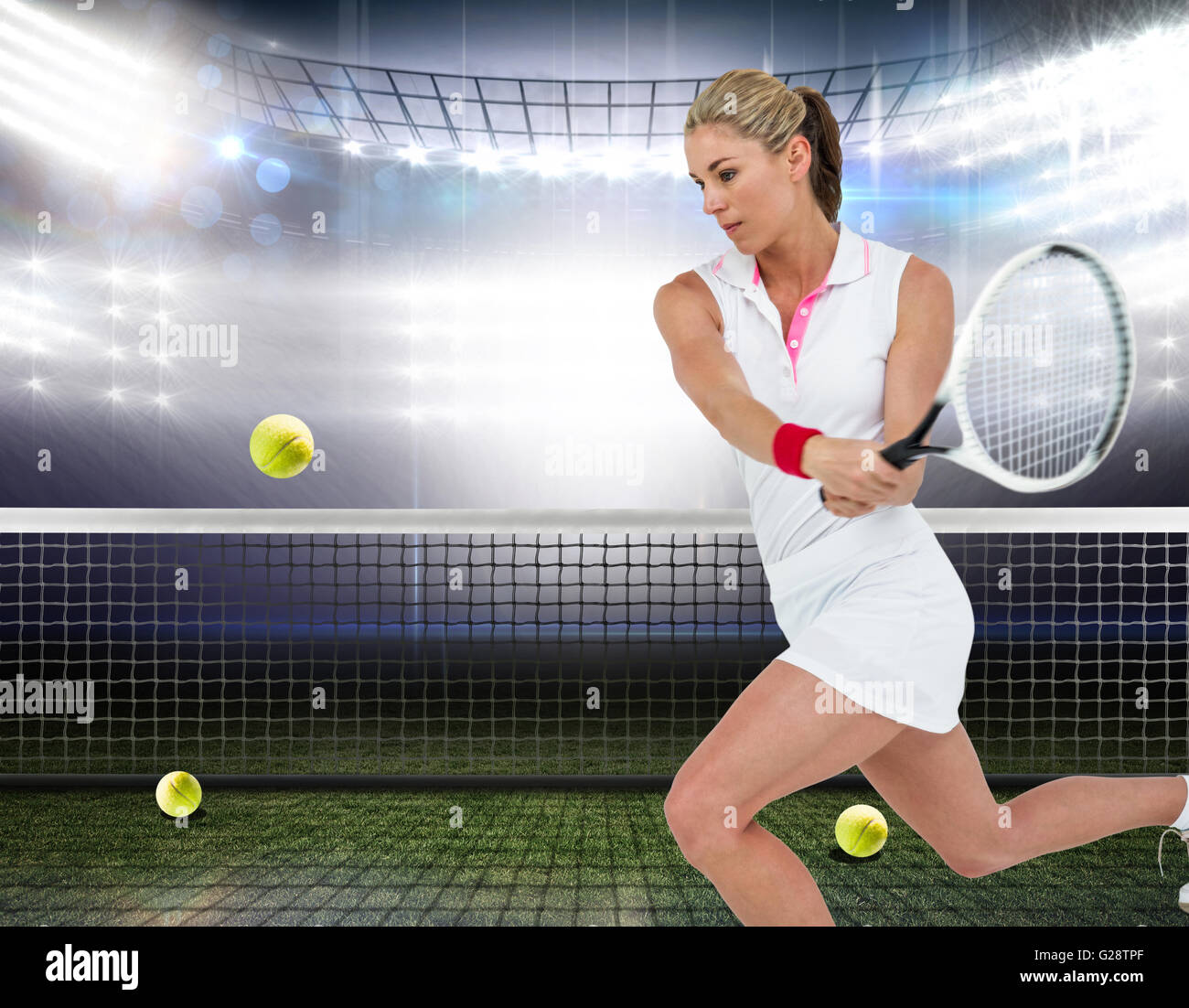 Composite image of athlete playing tennis with a racket Stock Photo - Alamy