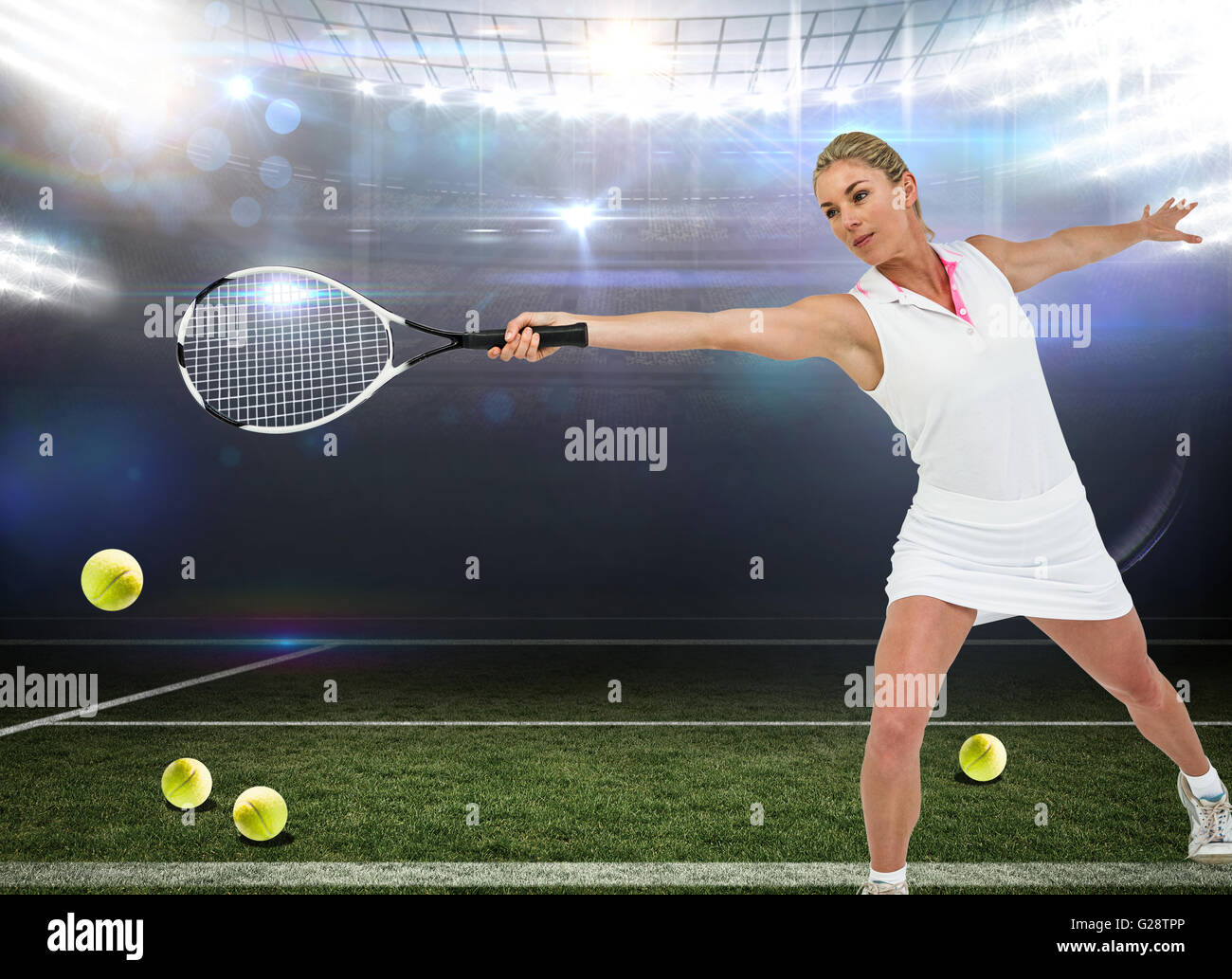Composite image of athlete playing tennis with a racket Stock Photo - Alamy