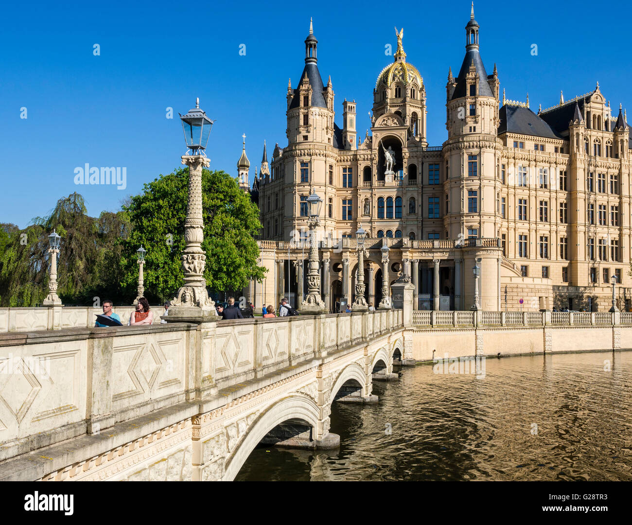 Castle of Schwerin, main entrance over bridge, Schwering, Mecklenburg ...