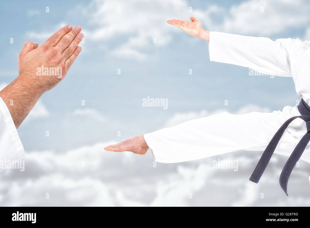 Composite image of close-up of karate fighter making hand gesture Stock ...