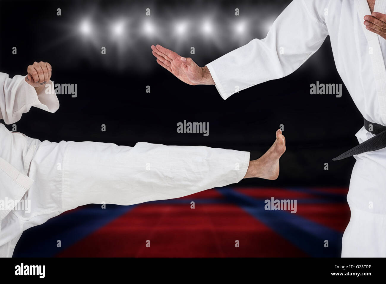 Composite image of fighter performing karate stance Stock Photo - Alamy