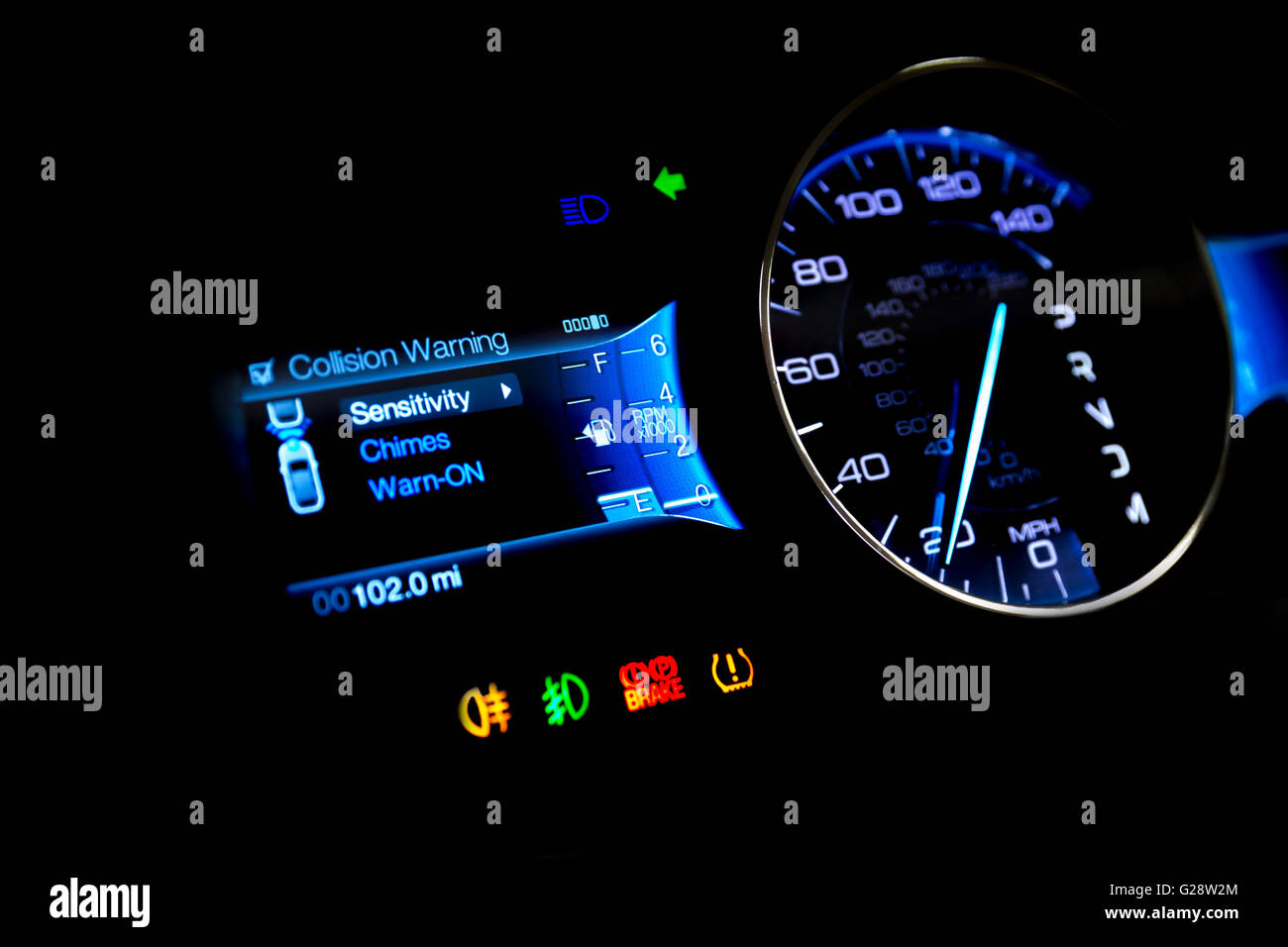 Dashboard and digital display of a modern car, mileage, fuel ...