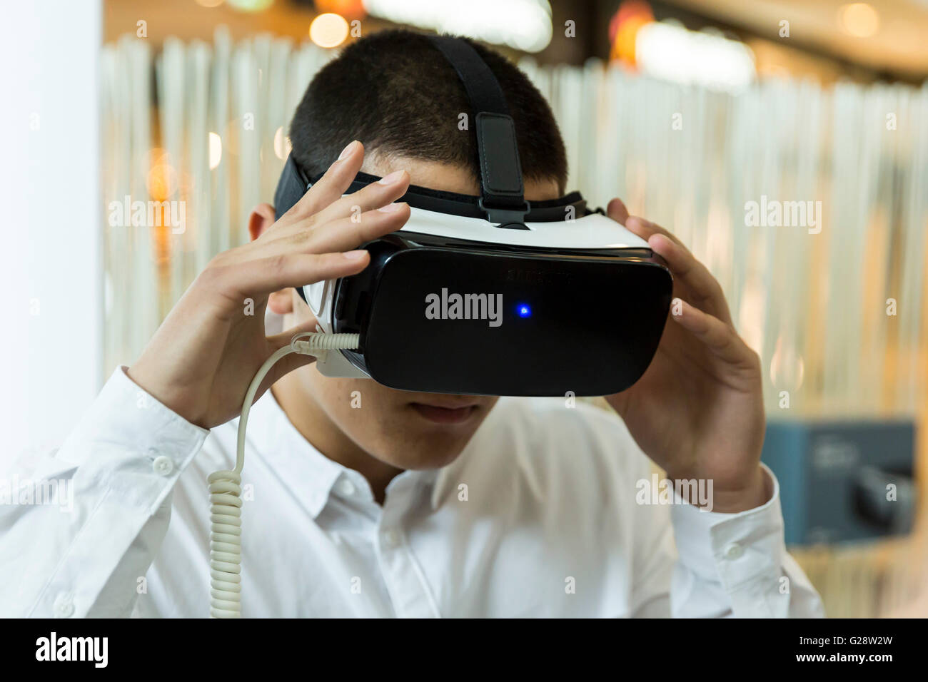 Sofia, Bulgaria - May 13, 2016: An young man experiences virtual ...