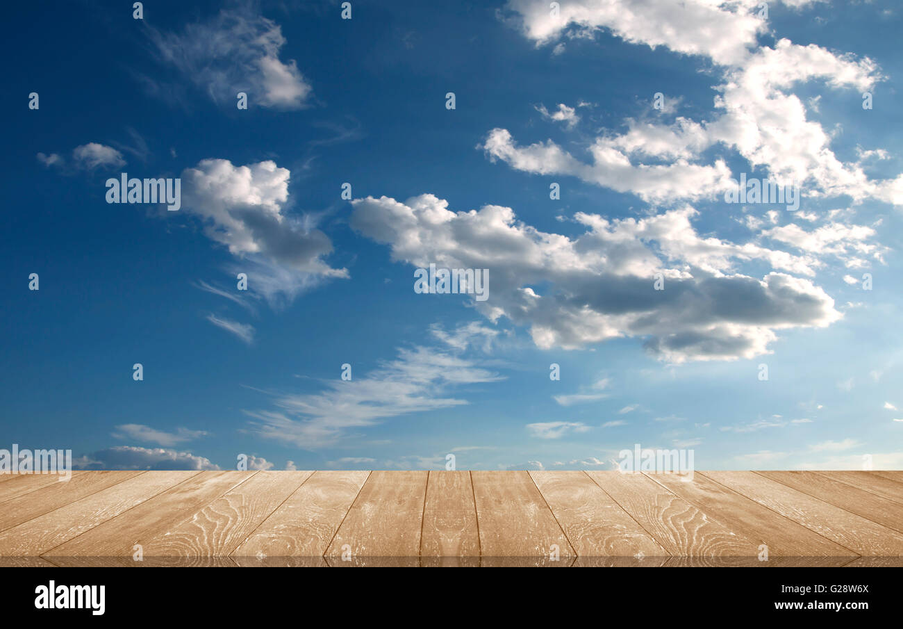 The vast blue sky and clouds sky Sky wood floor balcony Stock Photo - Alamy