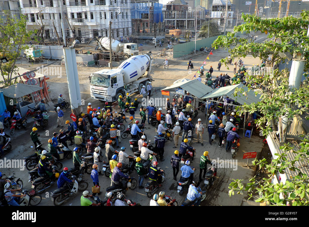 HO CHI MINH CITY, VIET NAM, Crowded of Asia construction worker begin ...