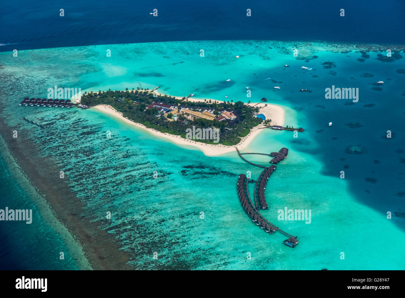 Aerial view on Maldives island Stock Photo - Alamy