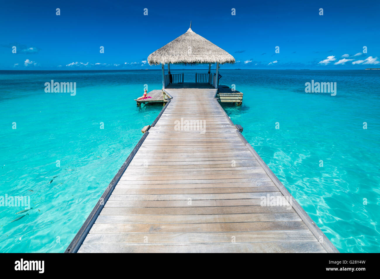 Amazing beach in Maldives with luxury water villas. Exotic background ...