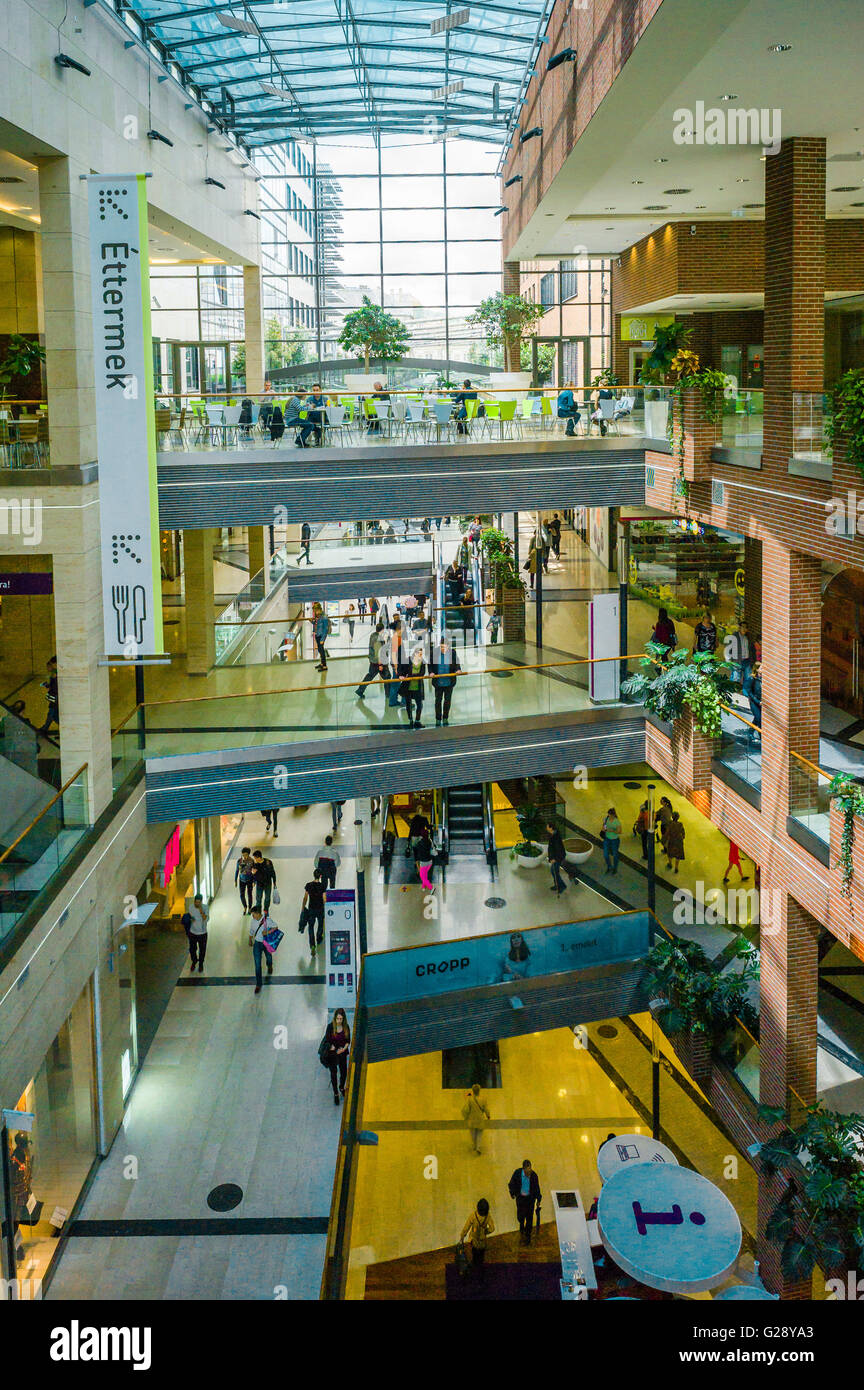 The interior of the Corvin Plaza shopping mall in Budapest, Hungary ...