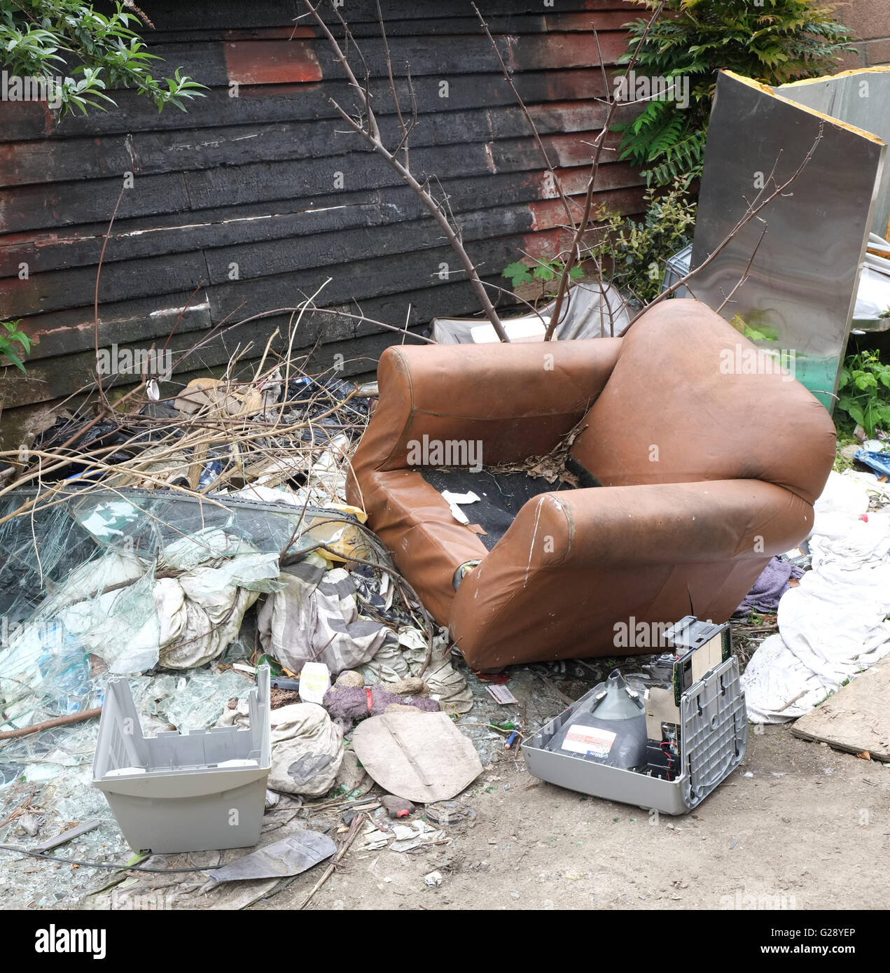 Trash and garbage dumped on the street in Cardiff, May 2016 Stock Photo ...