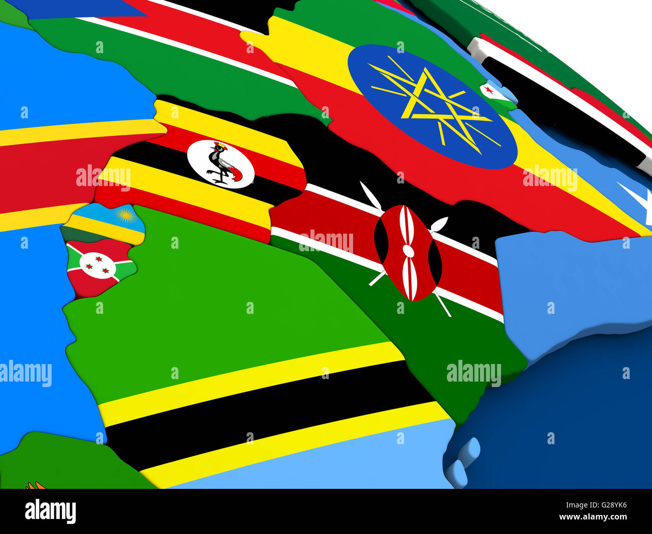 Map Of Kenya Uganda Rwanda And Burundi On Globe With Embedded Flags