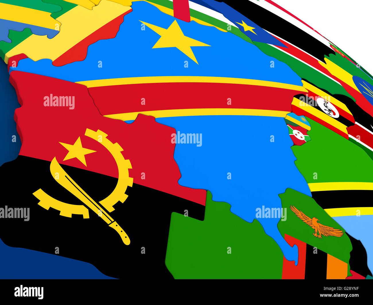 Map of Democratic Republic of Congo on globe with embedded flags of ...