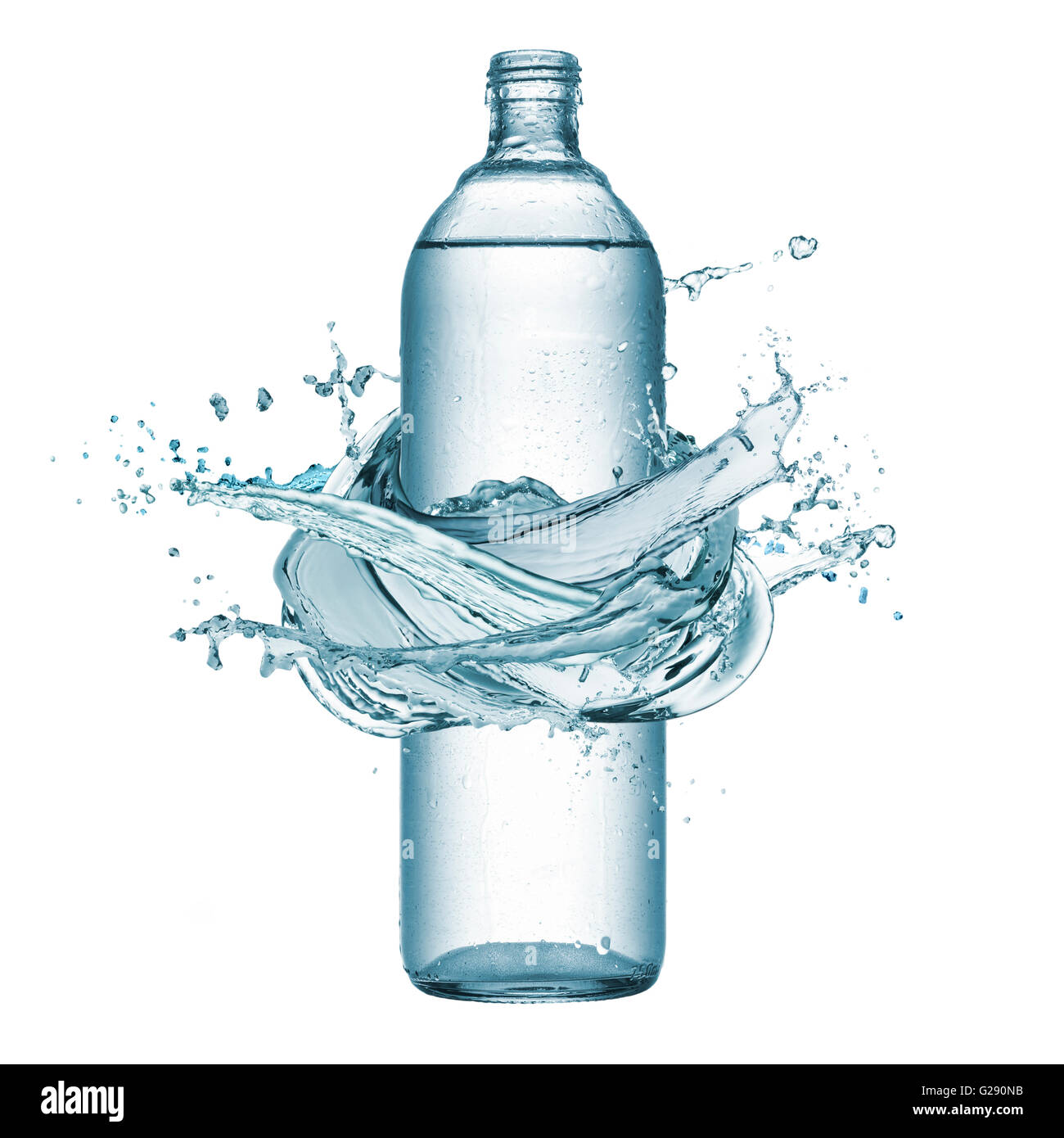 bottle of natural water with splash water around, isolated on white ...