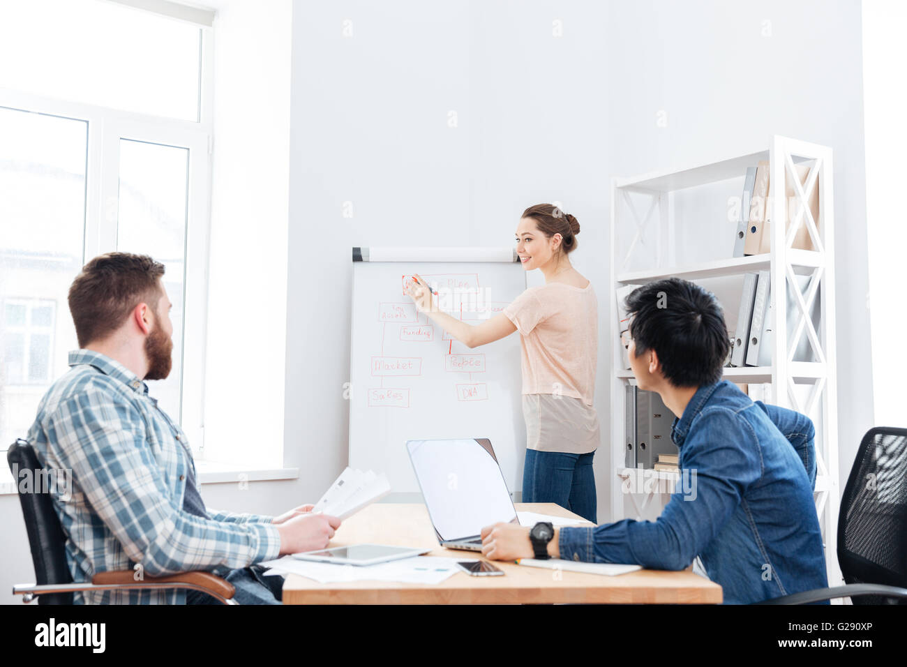 Woman making presentation colleagues hi-res stock photography and ...