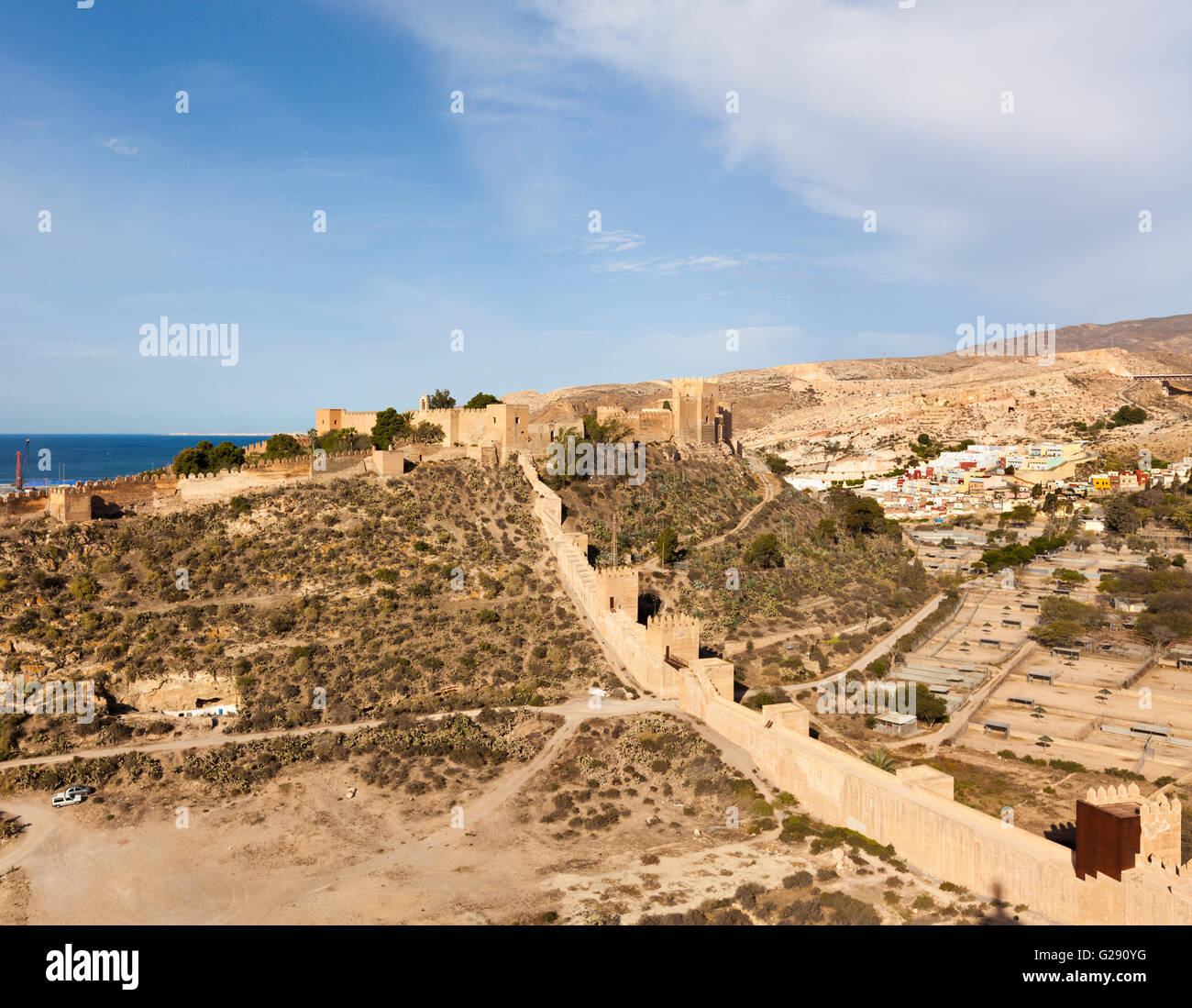 La Alcazaba fortress at Almeria, colorful La Chanca neighborhood in ...