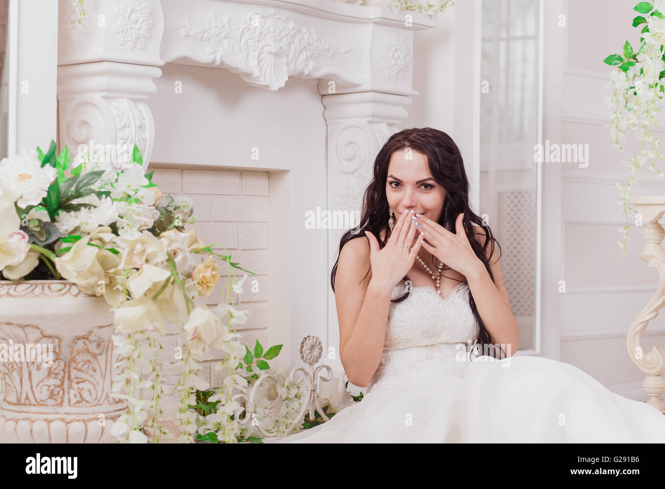 Stylish beautiful happy bride and groom, wedding celebrations Stock ...