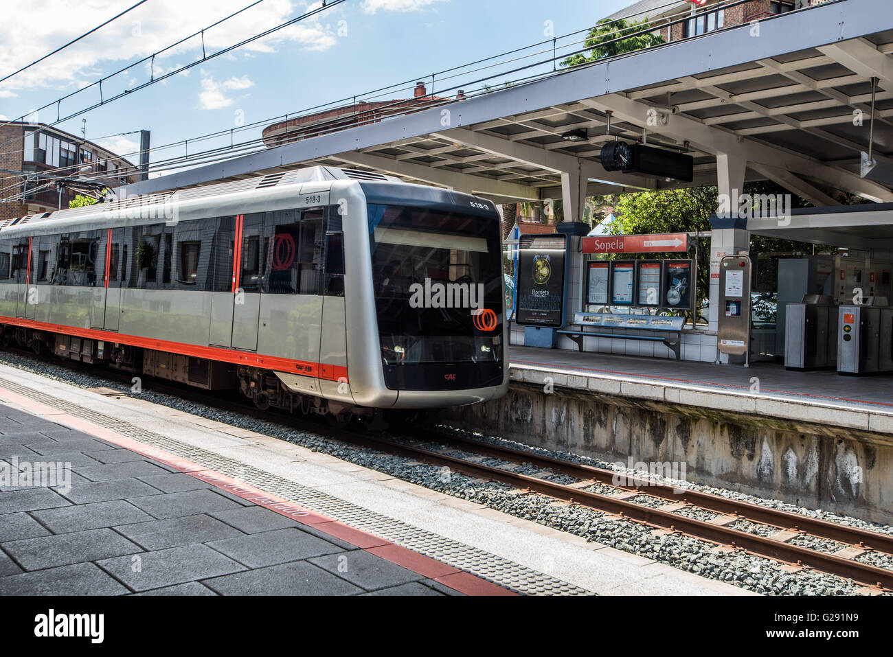 Underground train pulling into Sopela station, Sopelana, Spain Stock ...