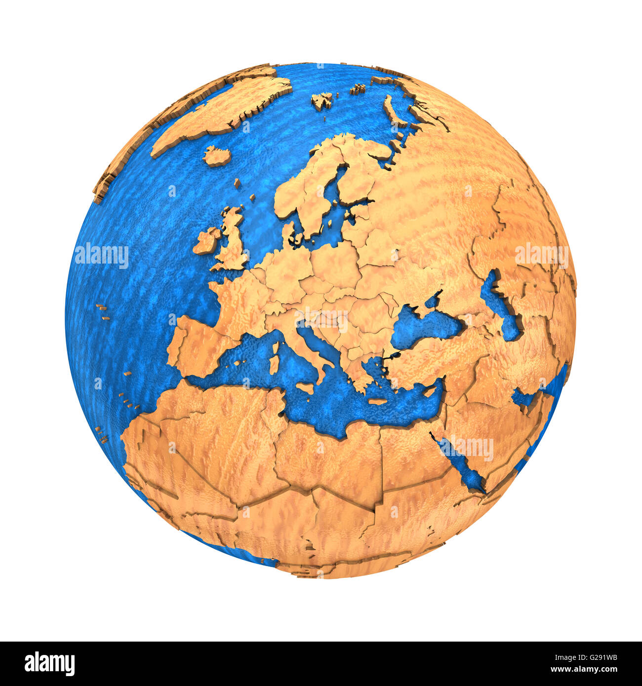 Europe on wooden model of planet Earth with embossed continents and ...